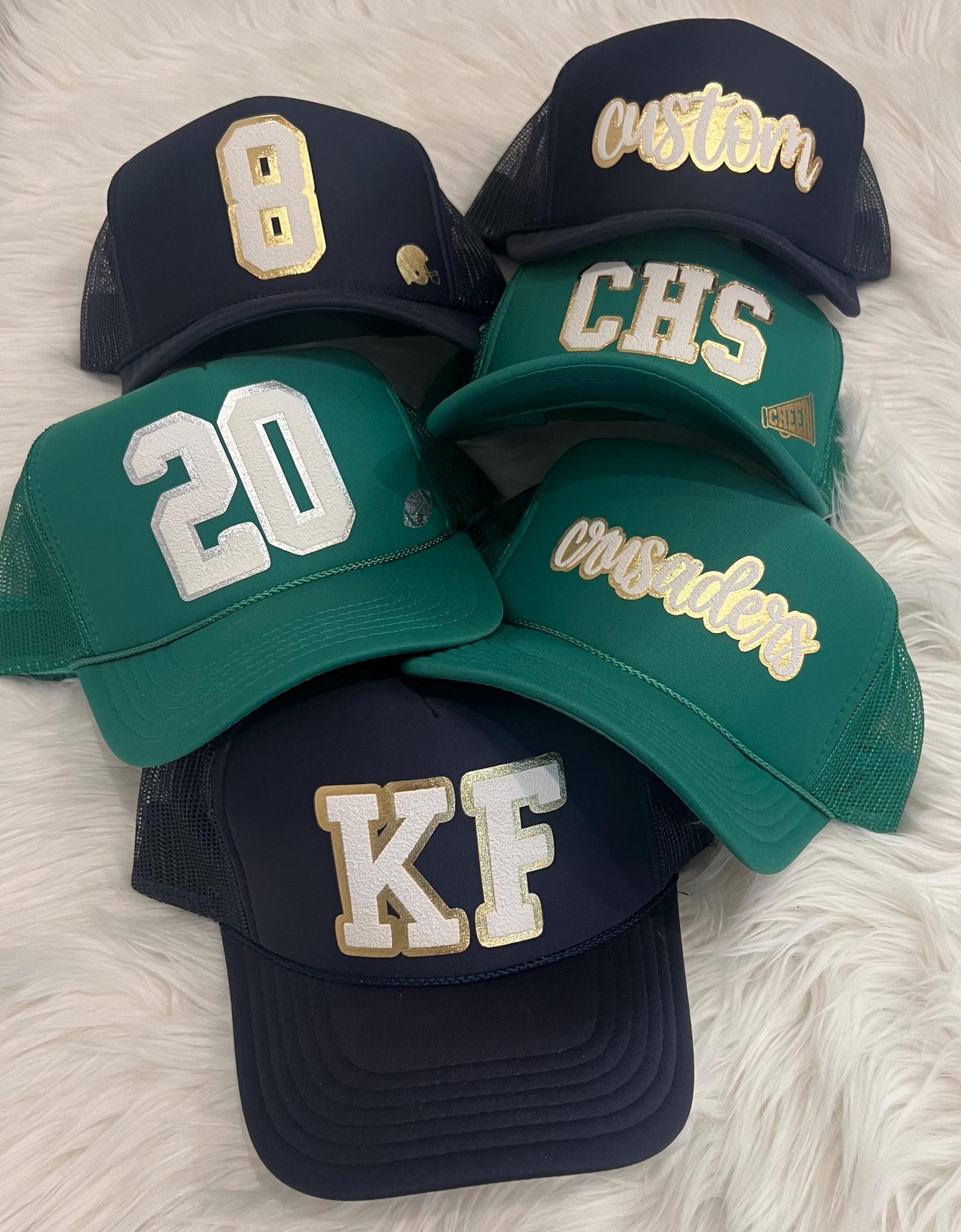 Custom Team Name Hat for Game Day Puff and Metallic Print Trucker Hat ...