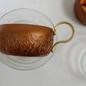 Copper Tea Glass Set W/ 6 Glasses in Copper Cup-holder W/ Brass Handle ...