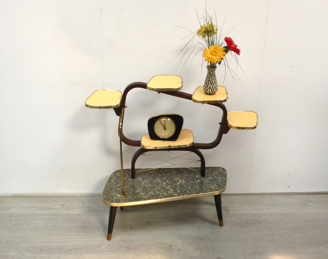 50s 60s Large PLANT TABLE 6 Levels, Dark Gray Pastel Yellow Formica ...
