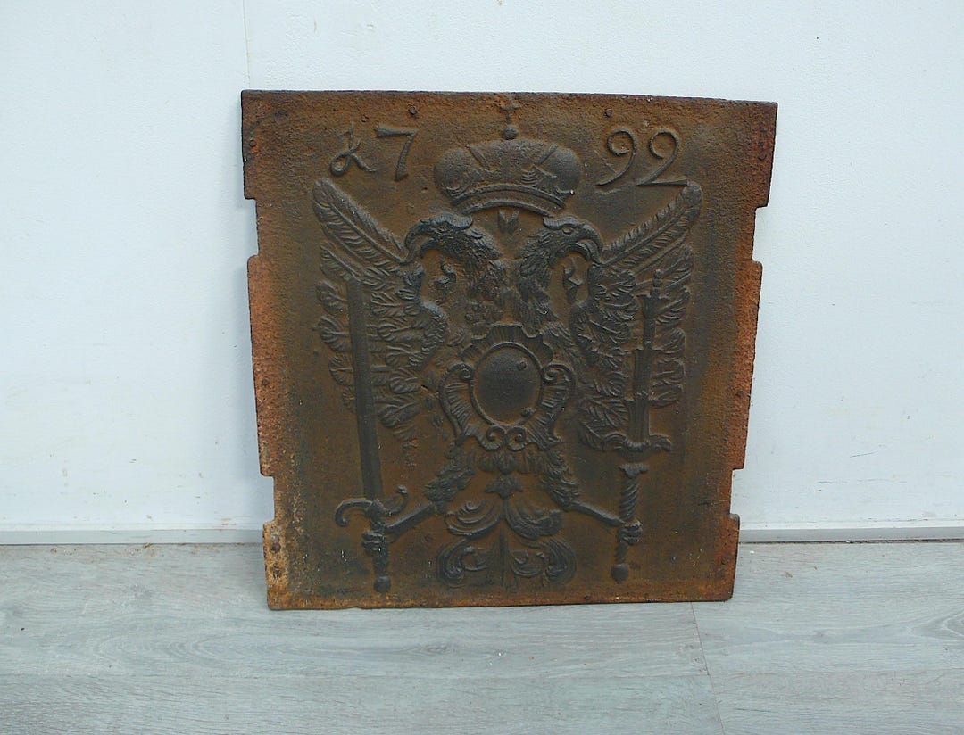 Antique Cast Iron Fireplace Plate, Habsburg Double Eagle 1792 Austro ...