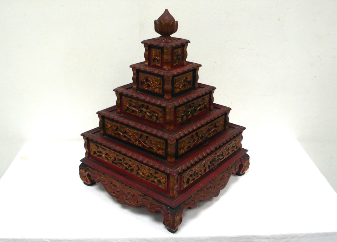 Jewelry Wooden Box, Pyramid Shape With 5 Drawers Asian Antique Style - Etsy