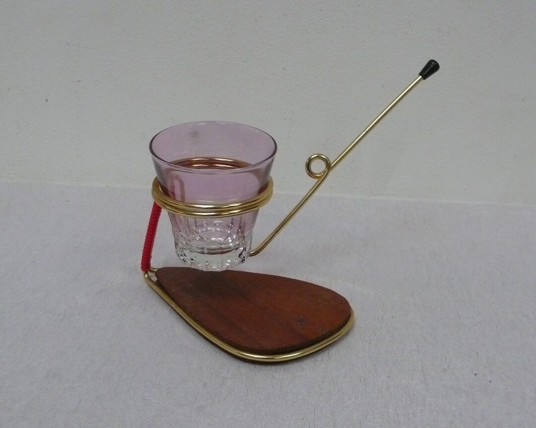 50s 60s Pretzel Snack Glass Holder W/ Rosé Glass in Modernist String ...