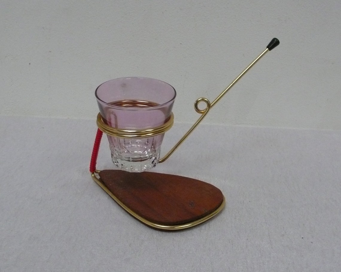 50s 60s Pretzel Snack Glass Holder W/ Rosé Glass in Modernist String ...