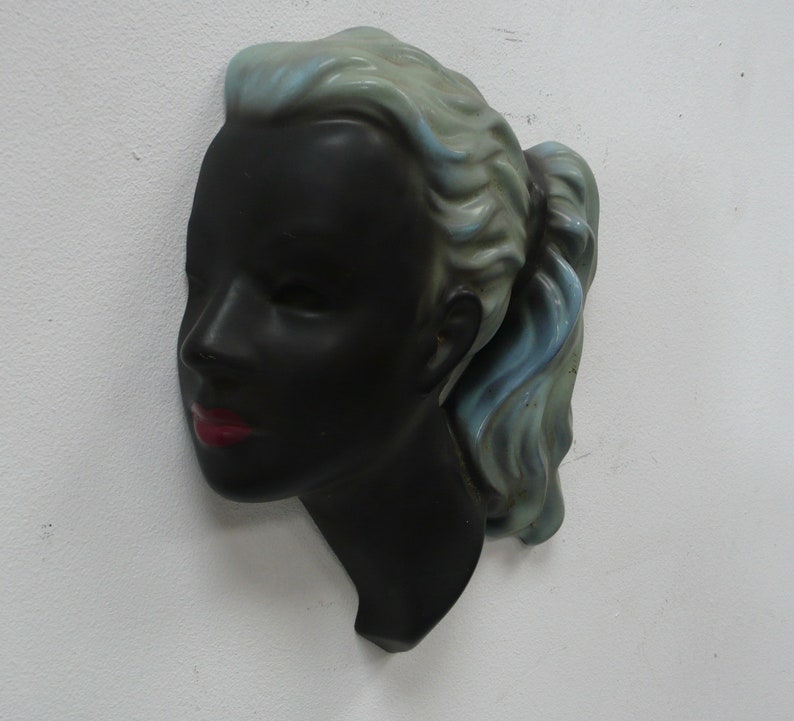 Cortendorf Girl Wall Mask, Ceramic by Albert Strunz, Black & Green, Mid ...