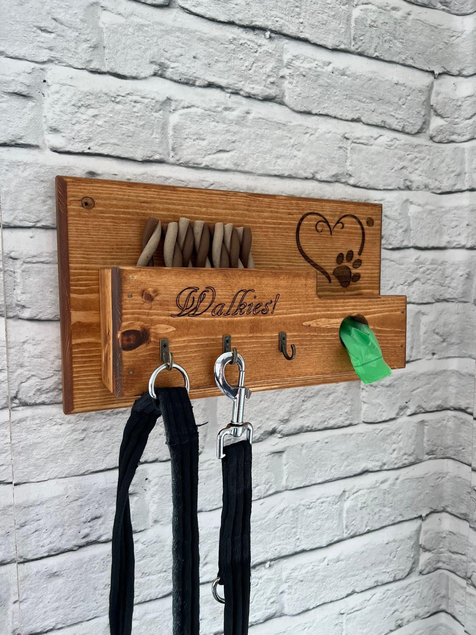 Personalised Engraved Wood Wall Mounted Dog Lead and Treat Holder ...