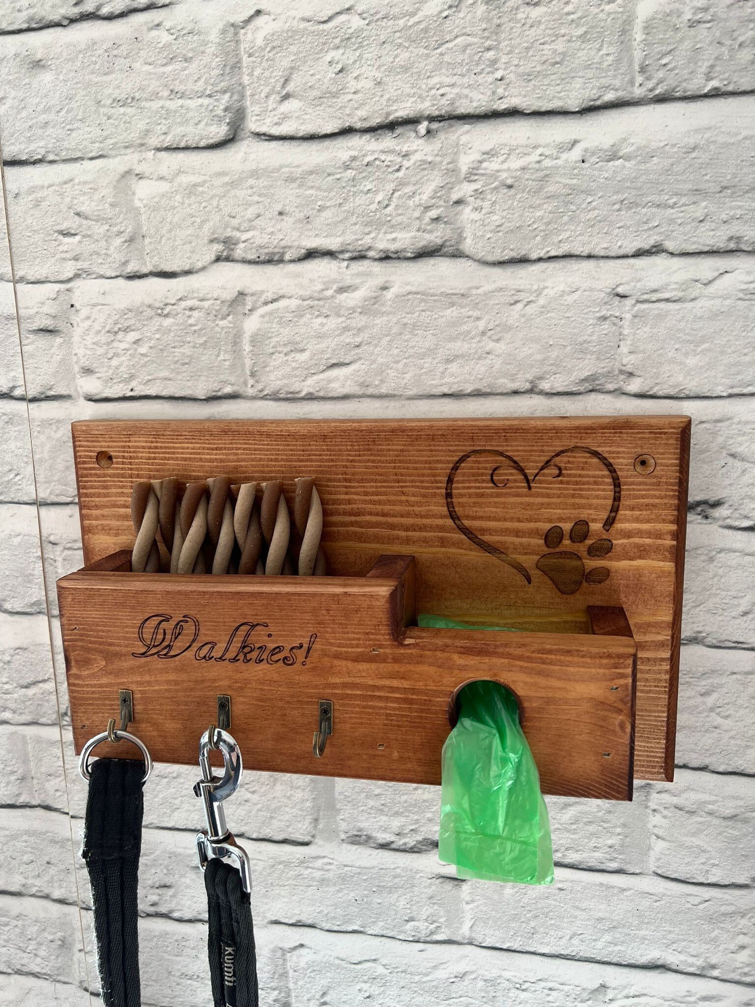 Personalised Engraved Wood Wall Mounted Dog Lead and Treat Holder ...