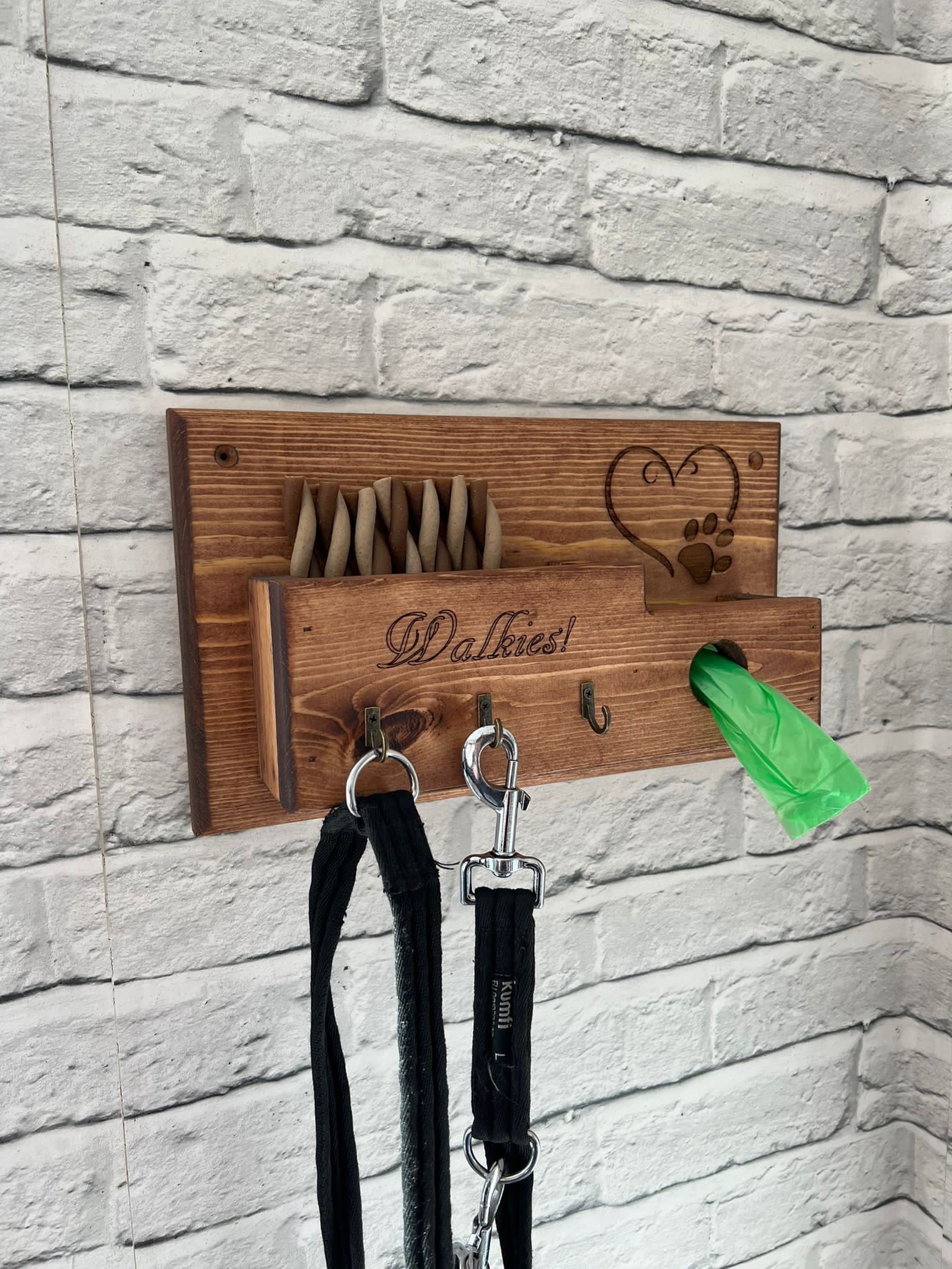 Personalised Engraved Wood Wall Mounted Dog Lead and Treat Holder ...