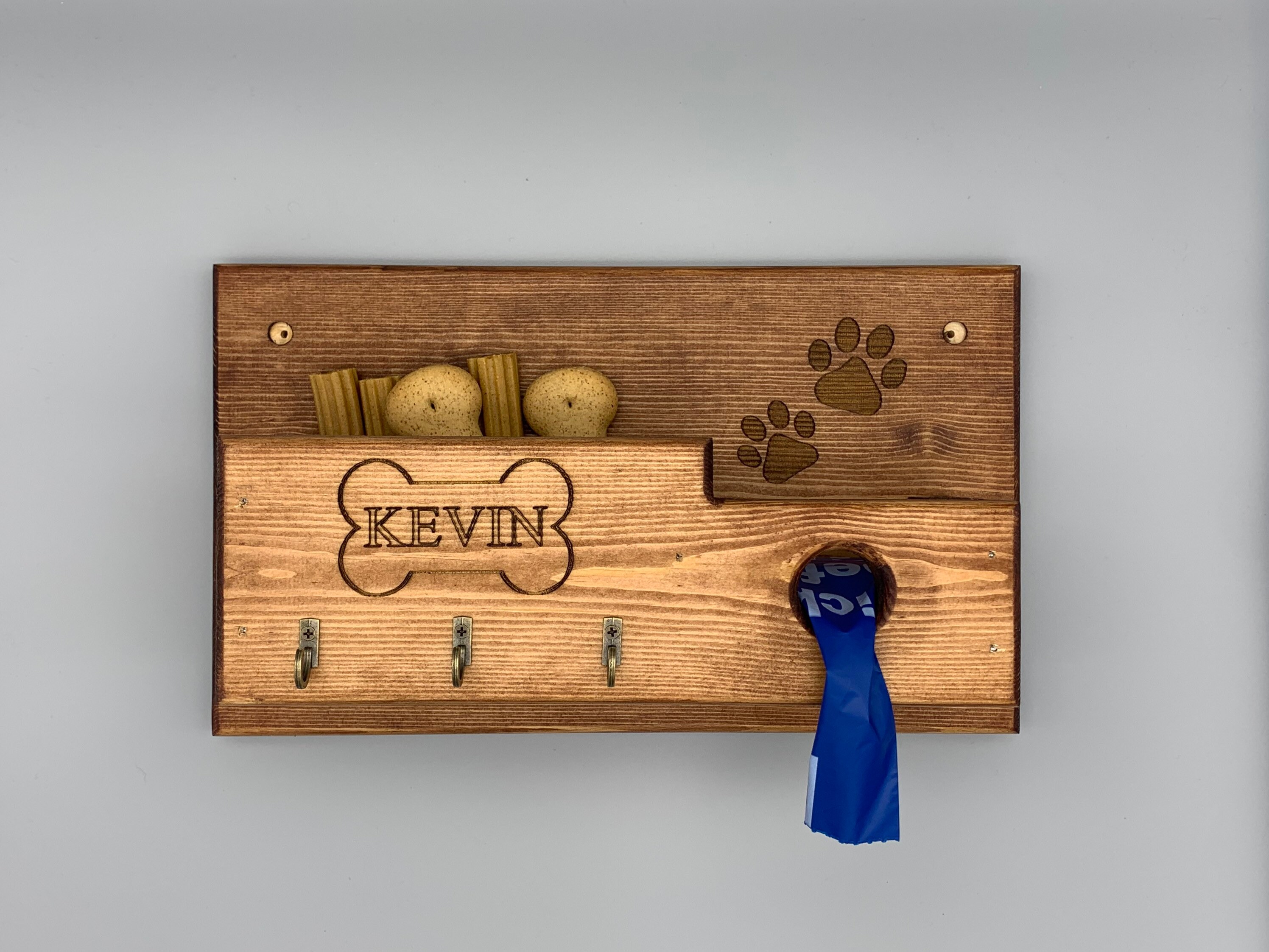 Personalised Engraved Wood Wall Mounted Dog Lead and Treat Holder ...