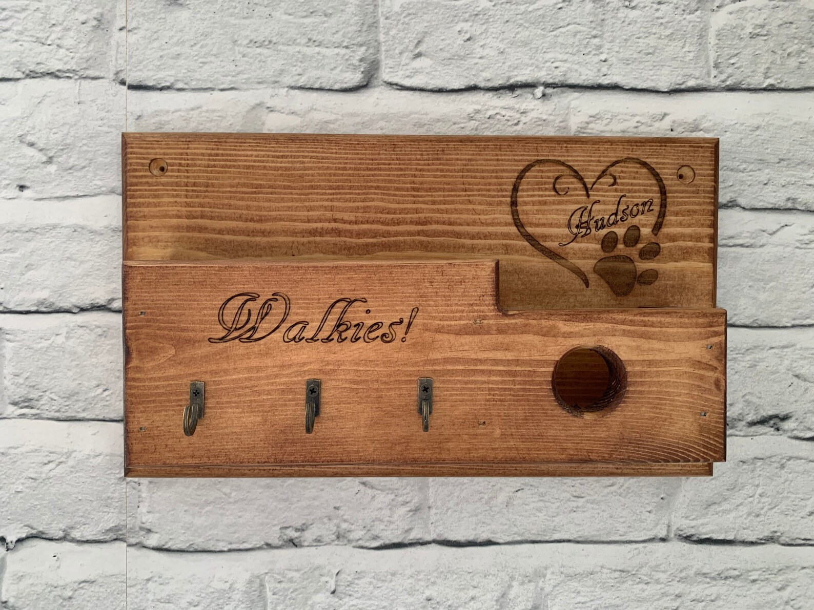Personalised Engraved Wood Wall Mounted Dog Lead and Treat Holder ...