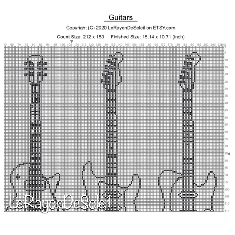 Guitars cross stitch pattern PDF instant download. electric guitar ...