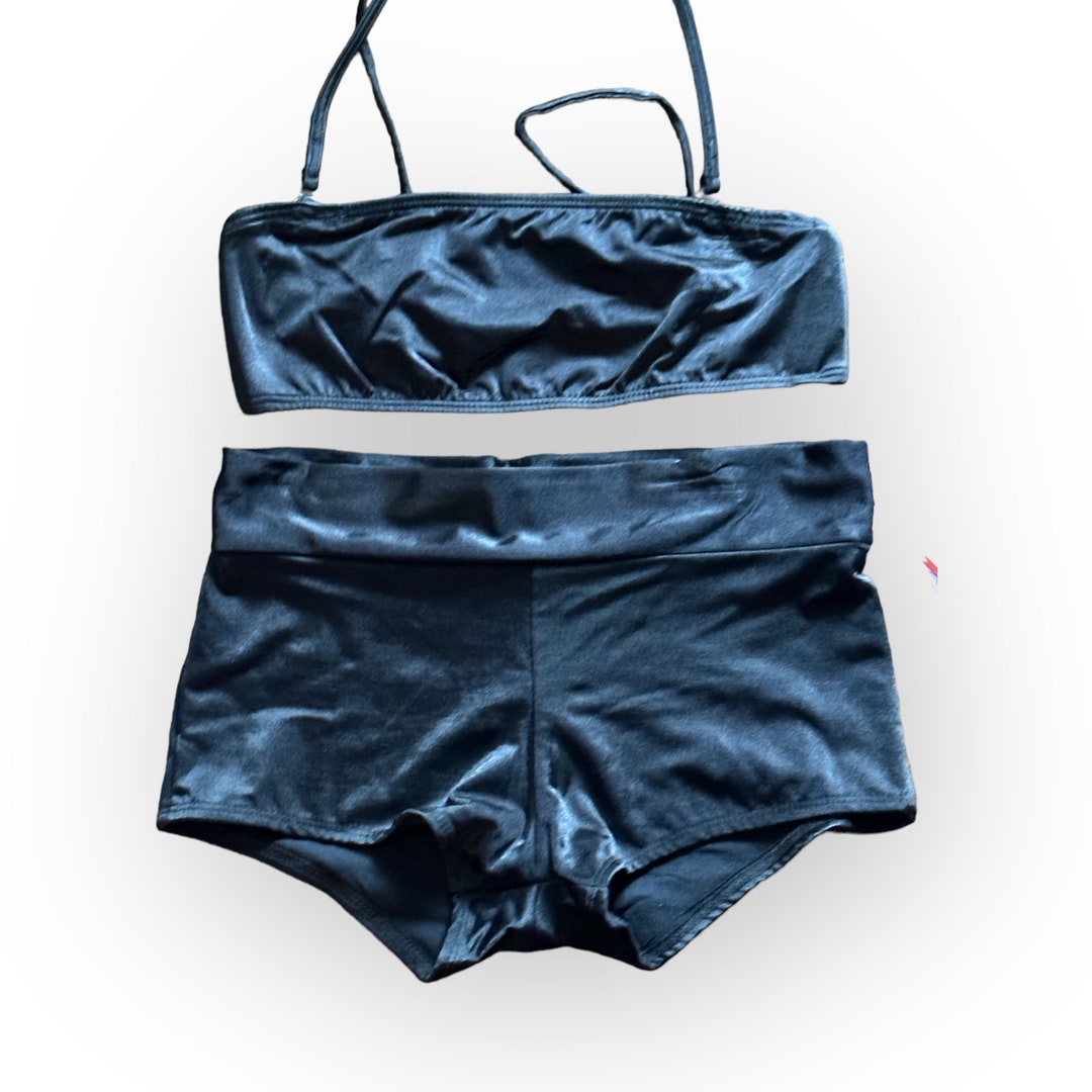 Vintage 90s Y2K Shinny Solid Black Wireless Halter Convertible Bandeau ...