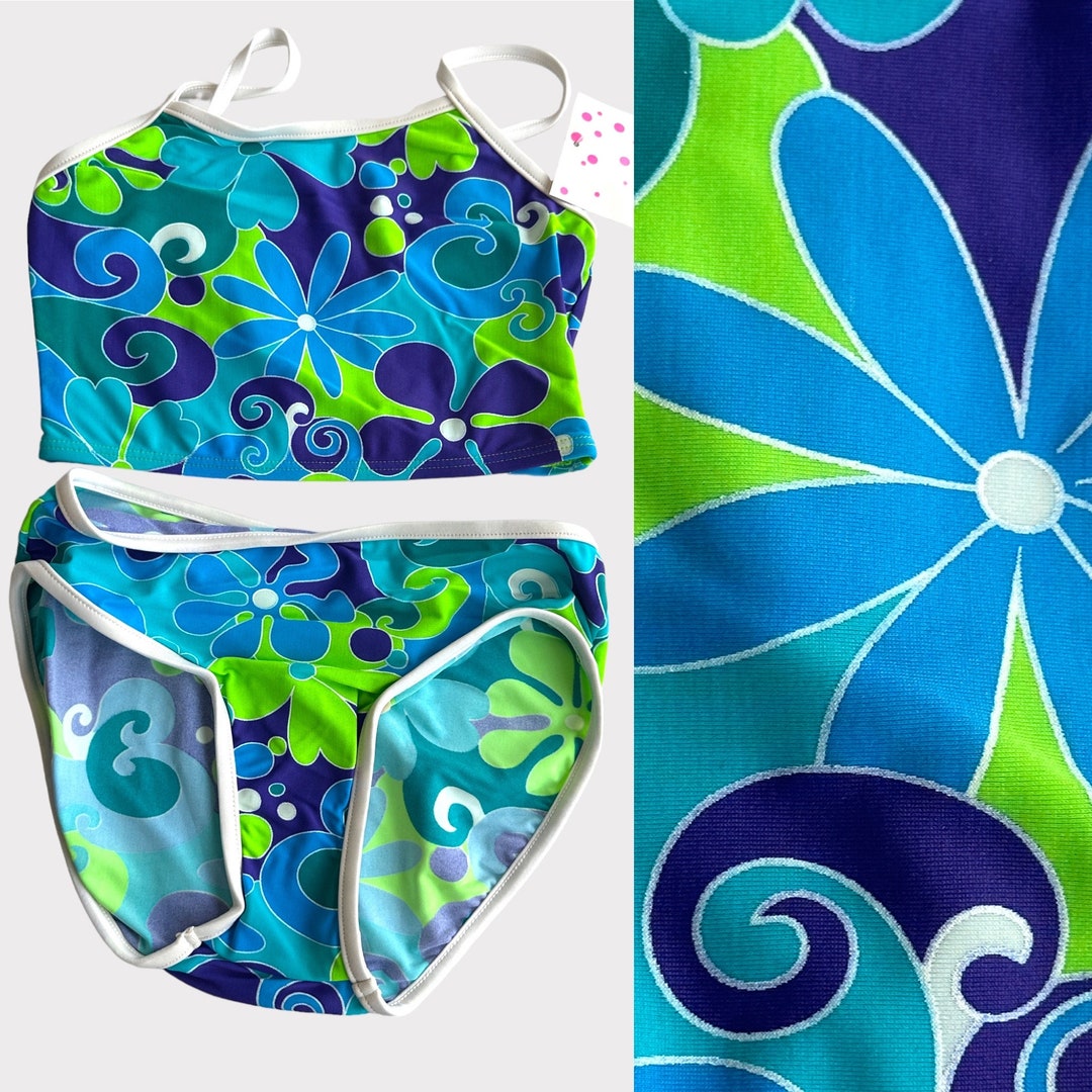 Young Girls Vintage 90s Does 70s Y2K Retro Groovy Flowers Cobalt Blue ...