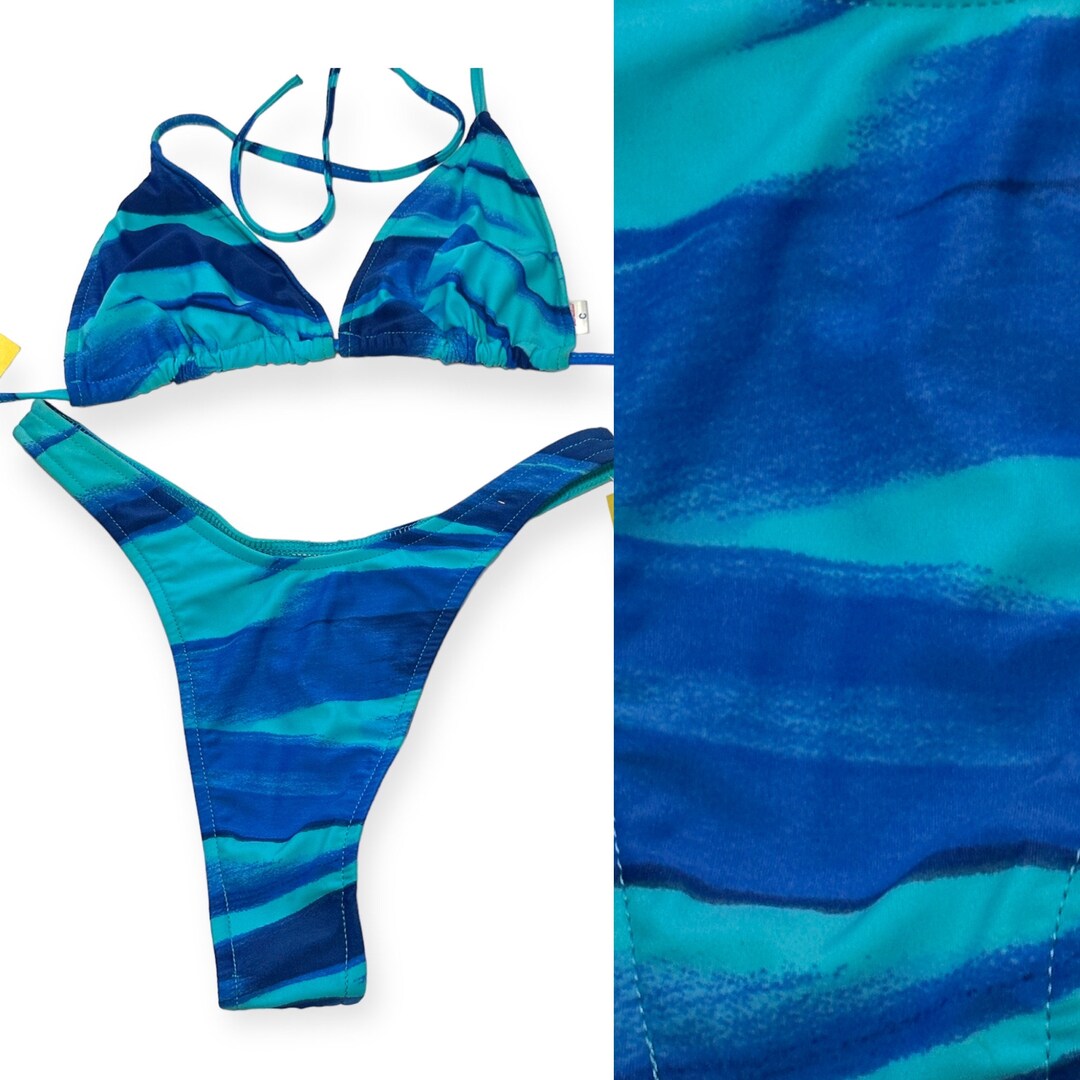 Vintage 90s Cobalt Blue Ombre Wireless Halter Triangle String Tie Top ...