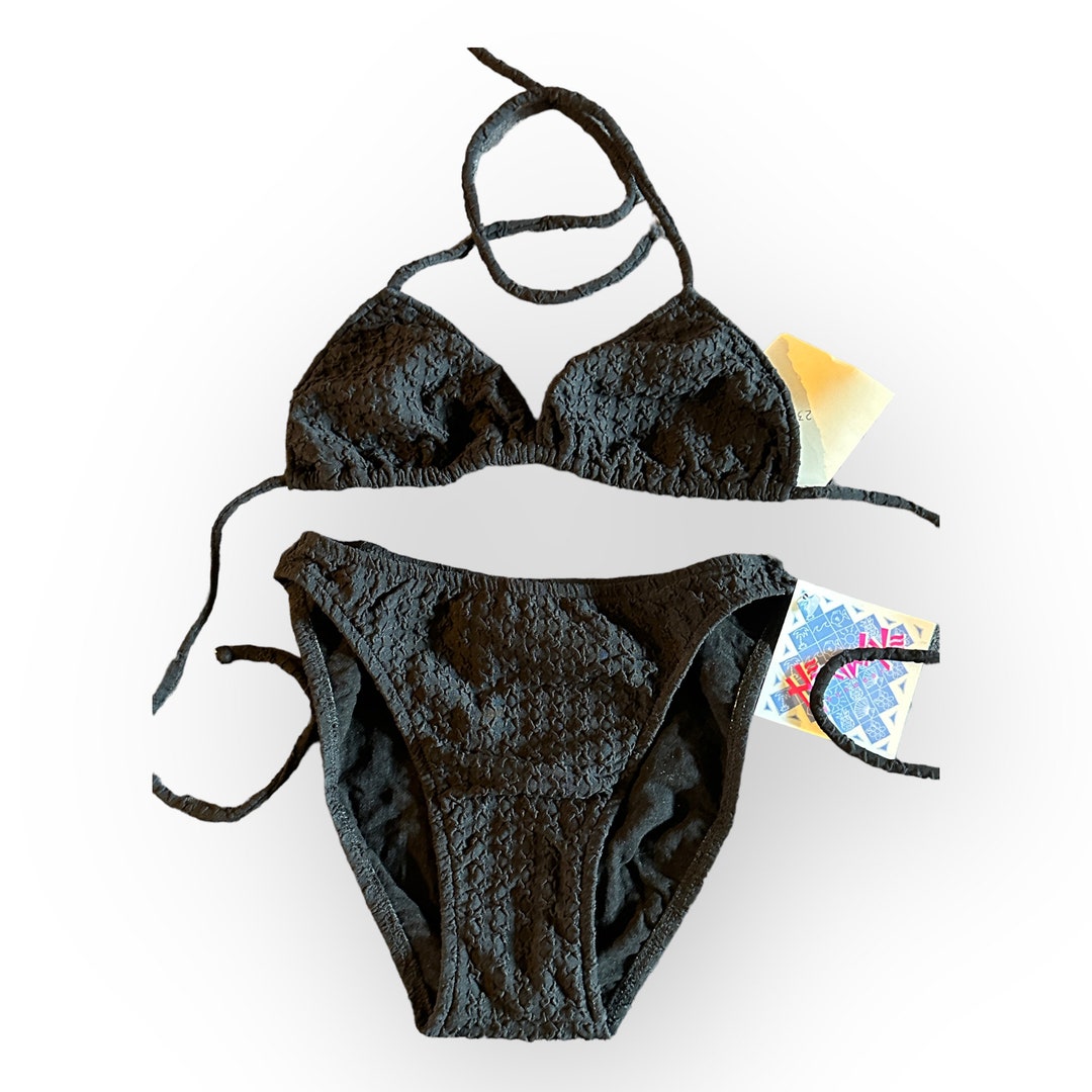 Vintage 90s Y2K HEATWAVE Crinkle Texture Solid Black Halter Wireless ...