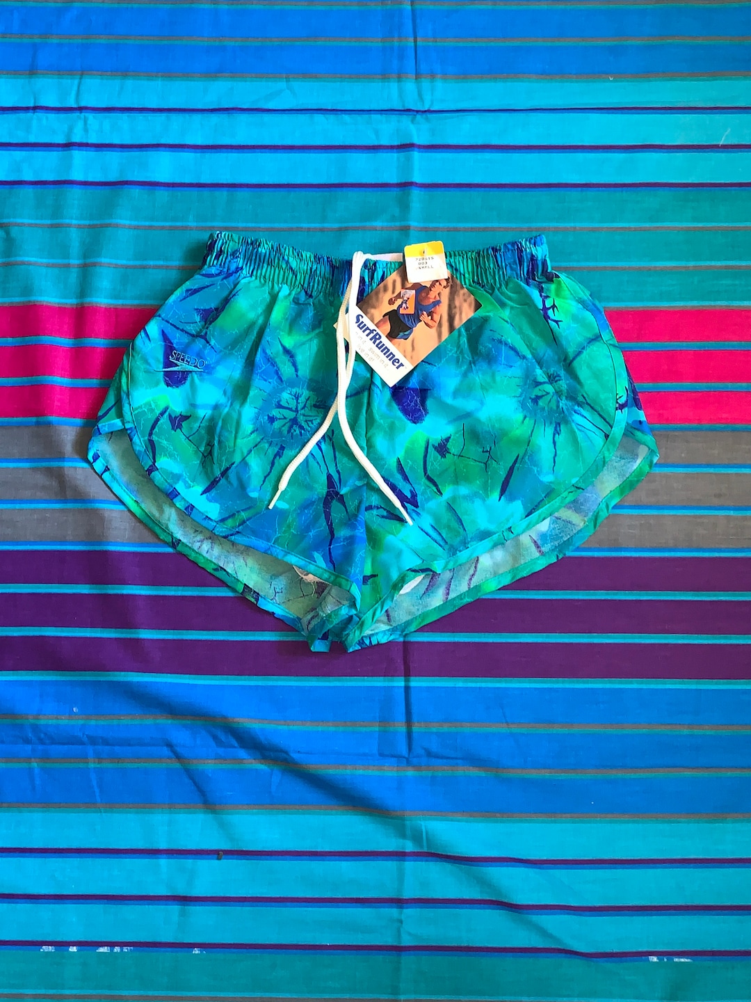 Vintage 90s Speedo Runner Side Split Tie Dye Turquoise Green Blue ...