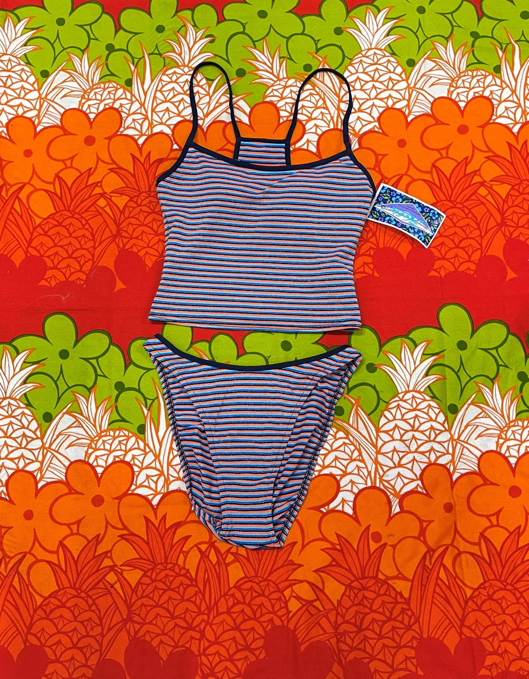 Vintage 90s Y2K Hobie Deadstock Navy Orange Turquoise Colorful Retro ...
