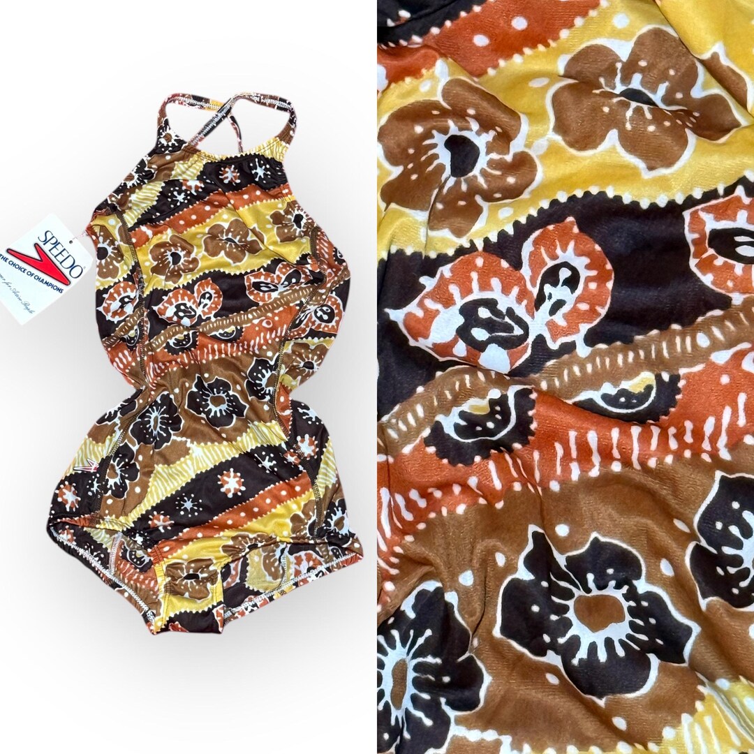 Vintage Speedo 70s Deadstock Brown Yellow Black Orange Floral ...