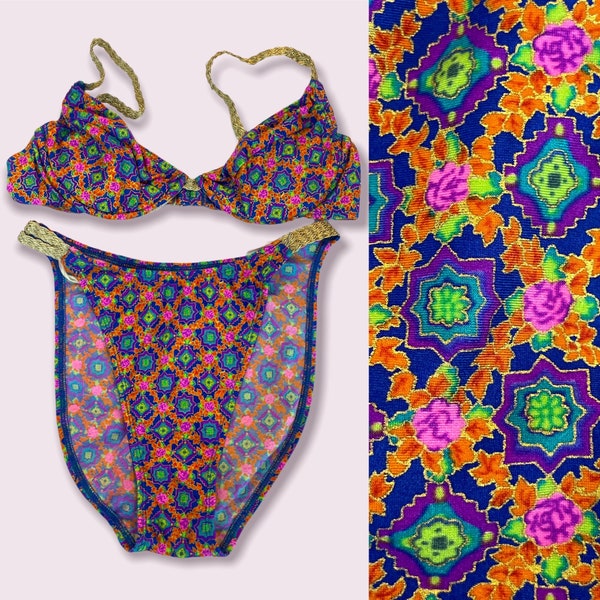 Deadstock Vintage Inspired Bikini Thong Style Floral Printed Bikini 90s