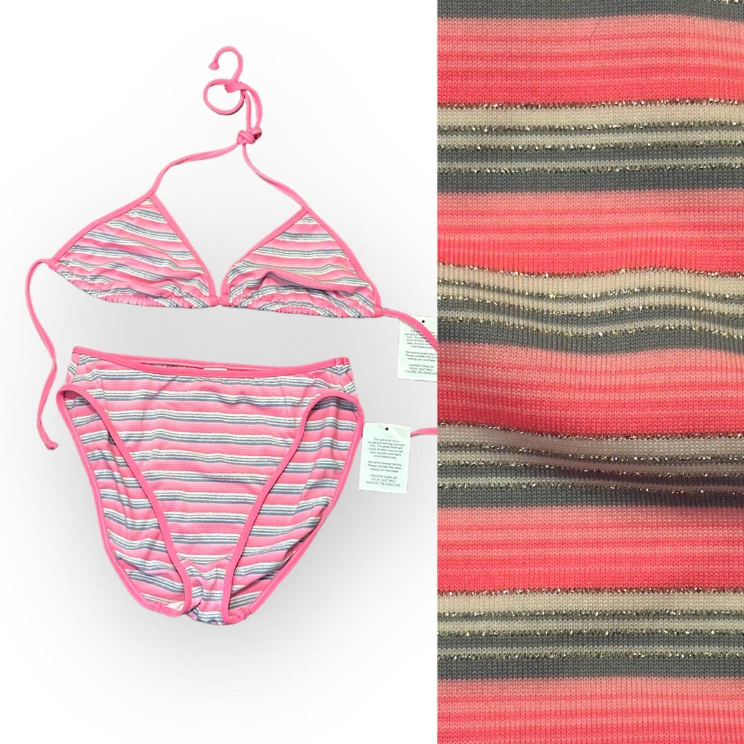Vintage 90s California Waves Bubble Gum Pink Silver Metallic Striped ...