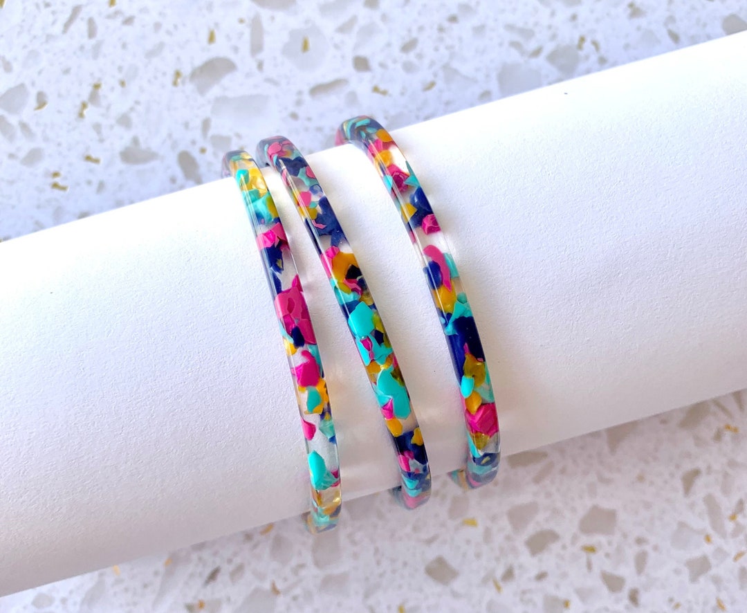 Set of Three Italian Acetate Stacking Bangle Bracelets in Confetti ...