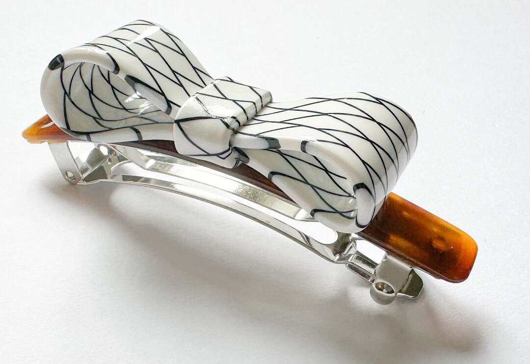 Black and White Tortoise Shell Bow Barrette Handmade Bow Hair Clip on 8 ...