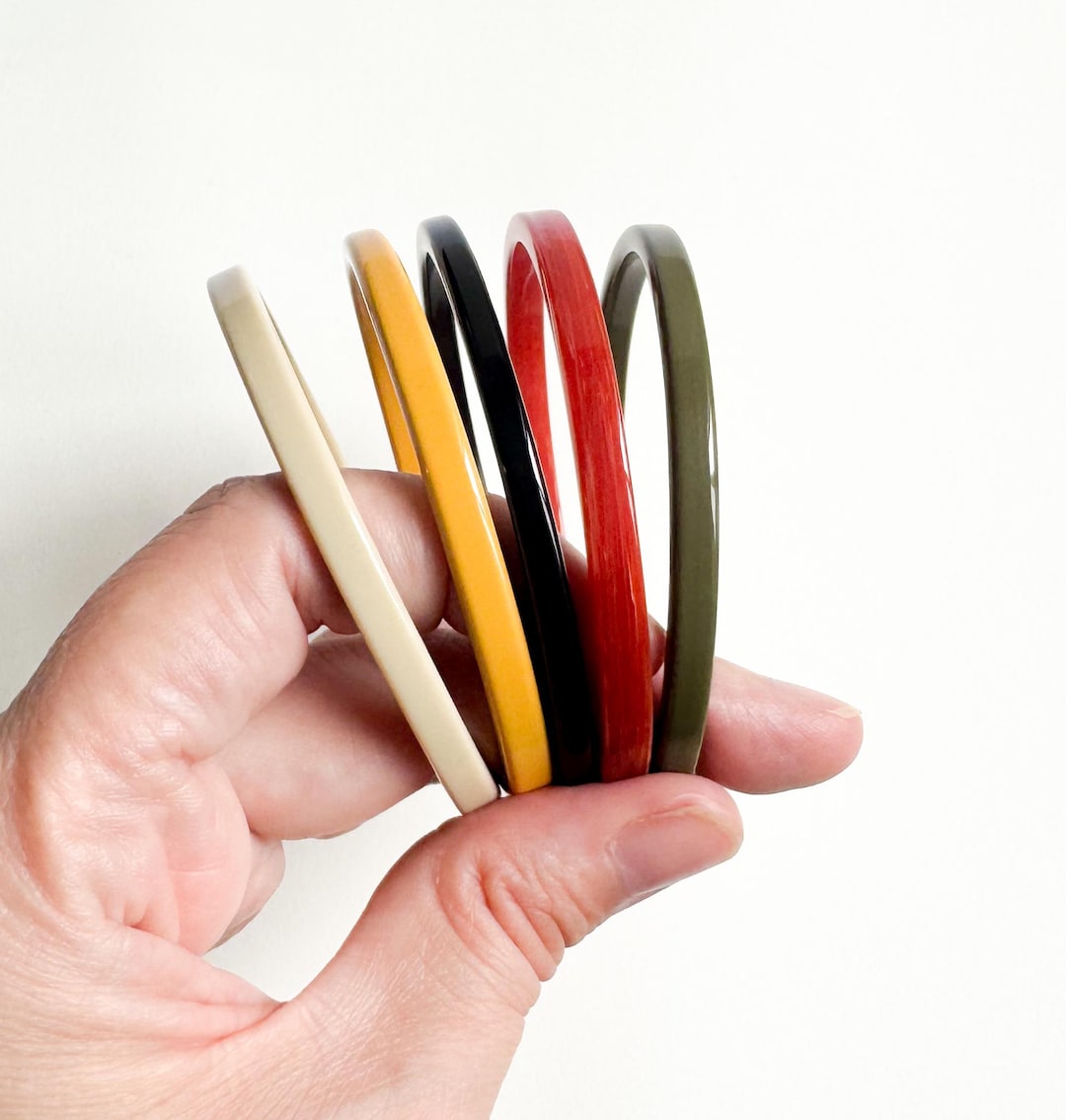 Set of Five Italian Cellulose Acetate Bangle Bracelets in Autumnal Fall ...