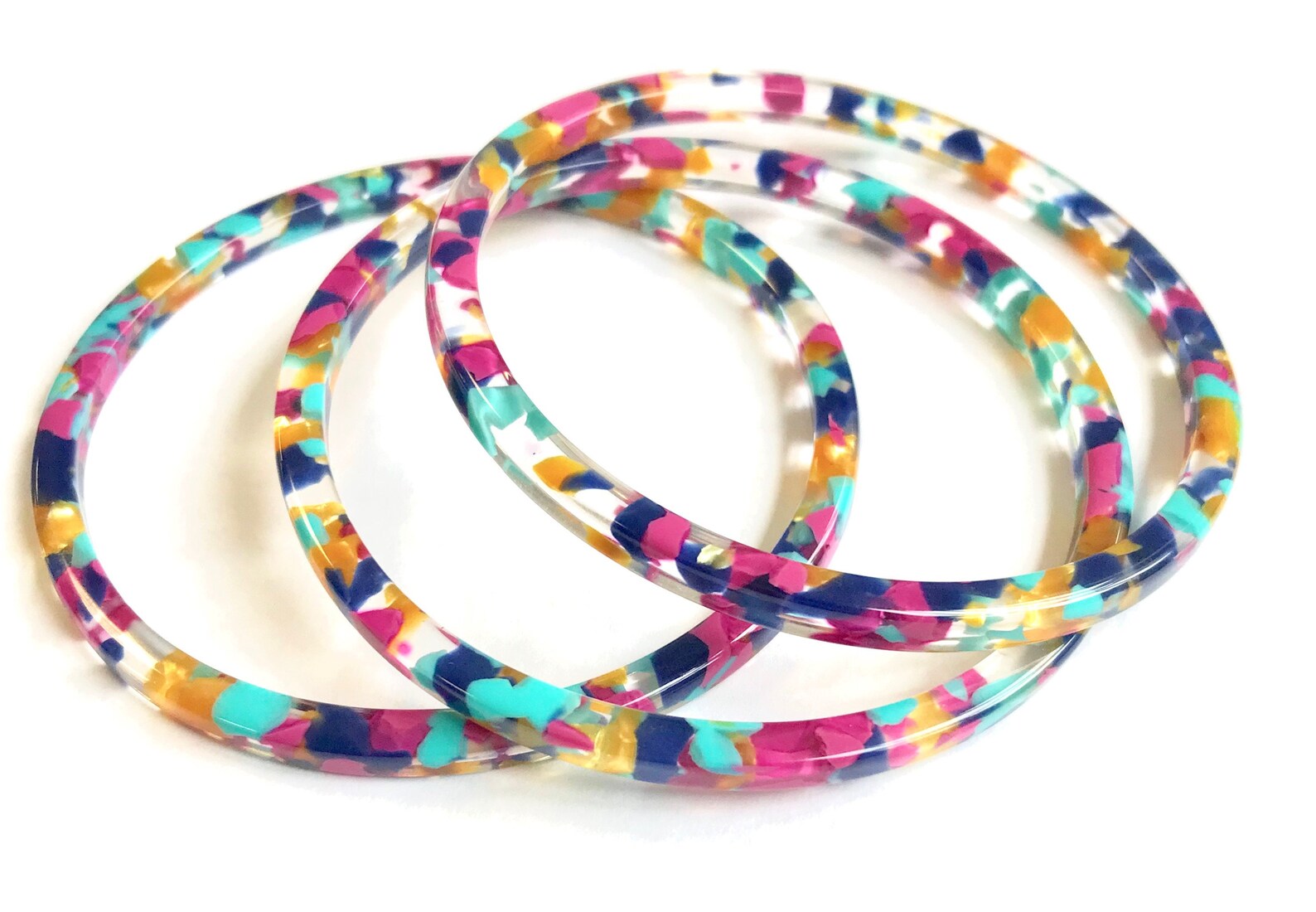 Set of Three Italian Acetate Stacking Bangle Bracelets in Confetti ...