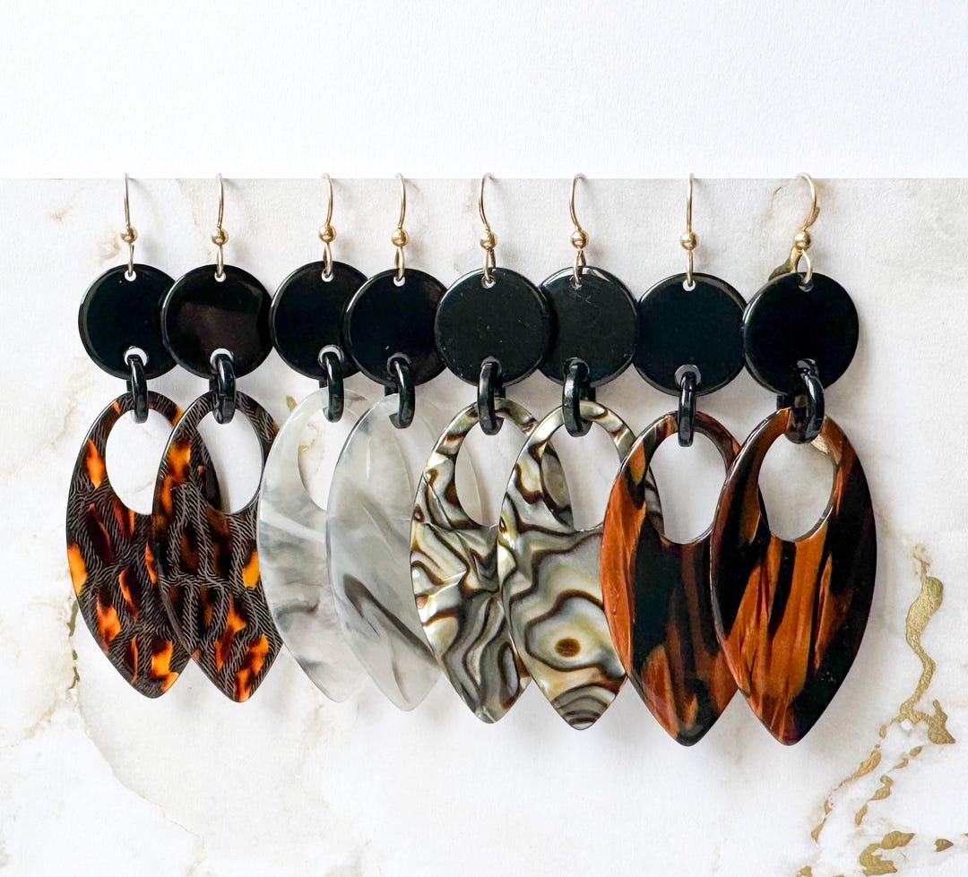 Tortoise Shell Statement Earrings: Geometric Acetate Resin Dangles - Etsy