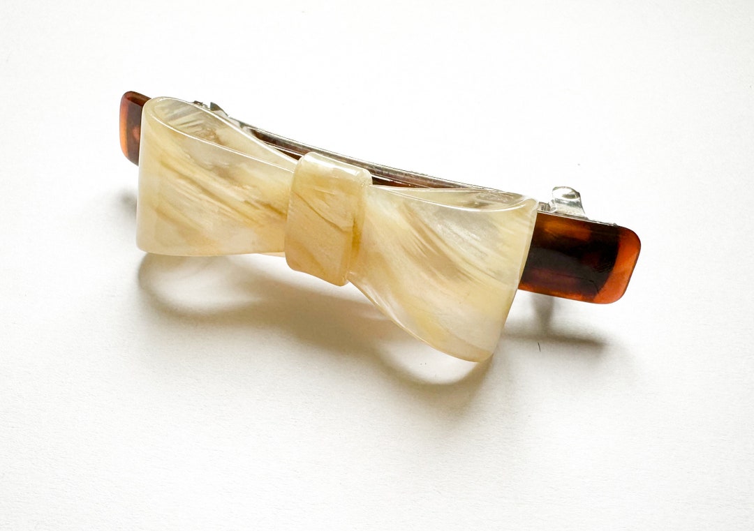 Tortoise Shell Bow Barrette on 8 Cm French Barrette Back Handmade Hair ...
