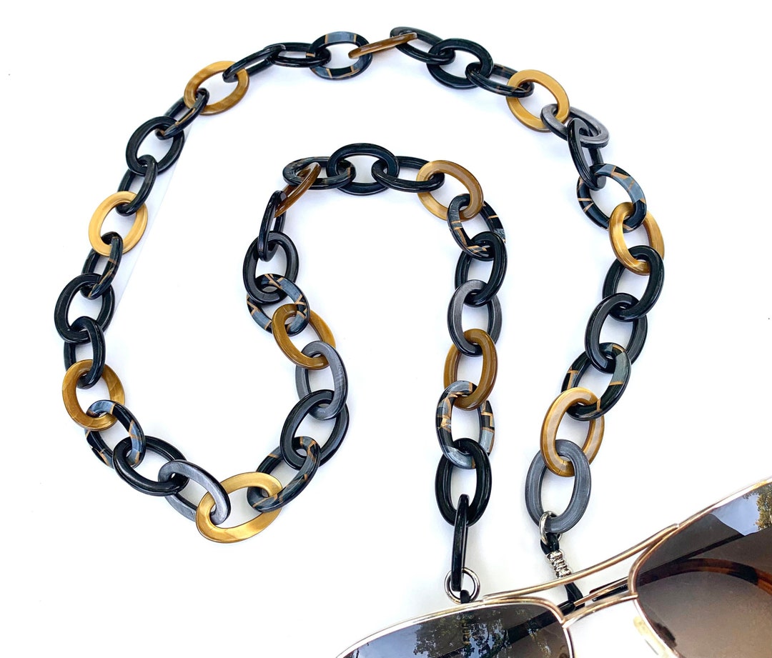 Limited Edition Italian Acetate Glasses Chain in Black Silver and Gold ...