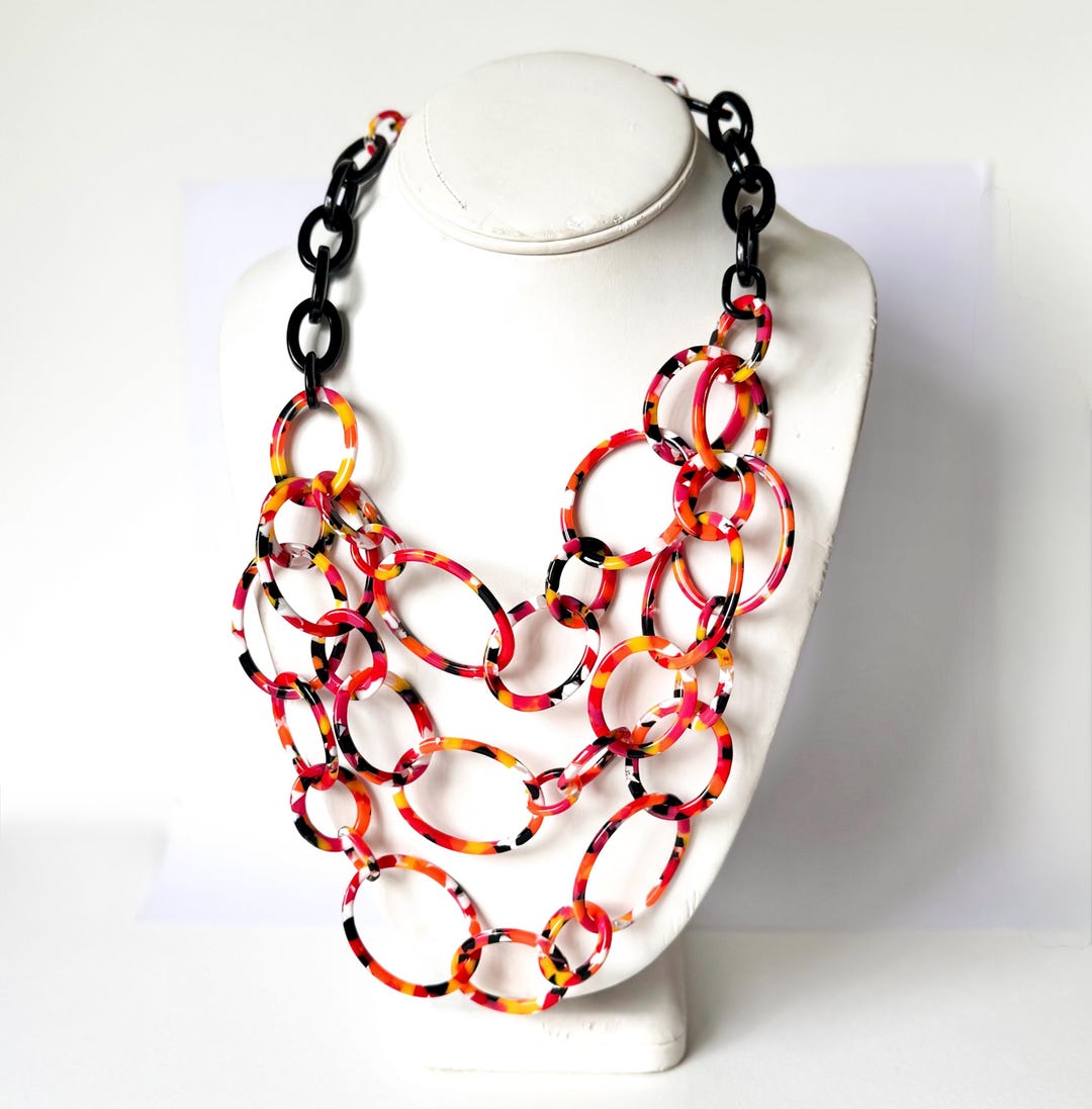 Red Confetti Statement Bib Chain Handmade From Vintage Italian ...
