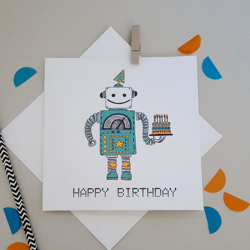 Robot Birthday Card - Etsy