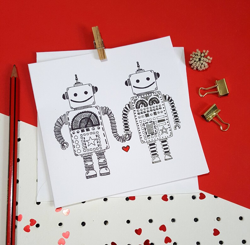 Robot Love Card/ Anniversary Card/ Valentines Card. Quirky, Handmade ...
