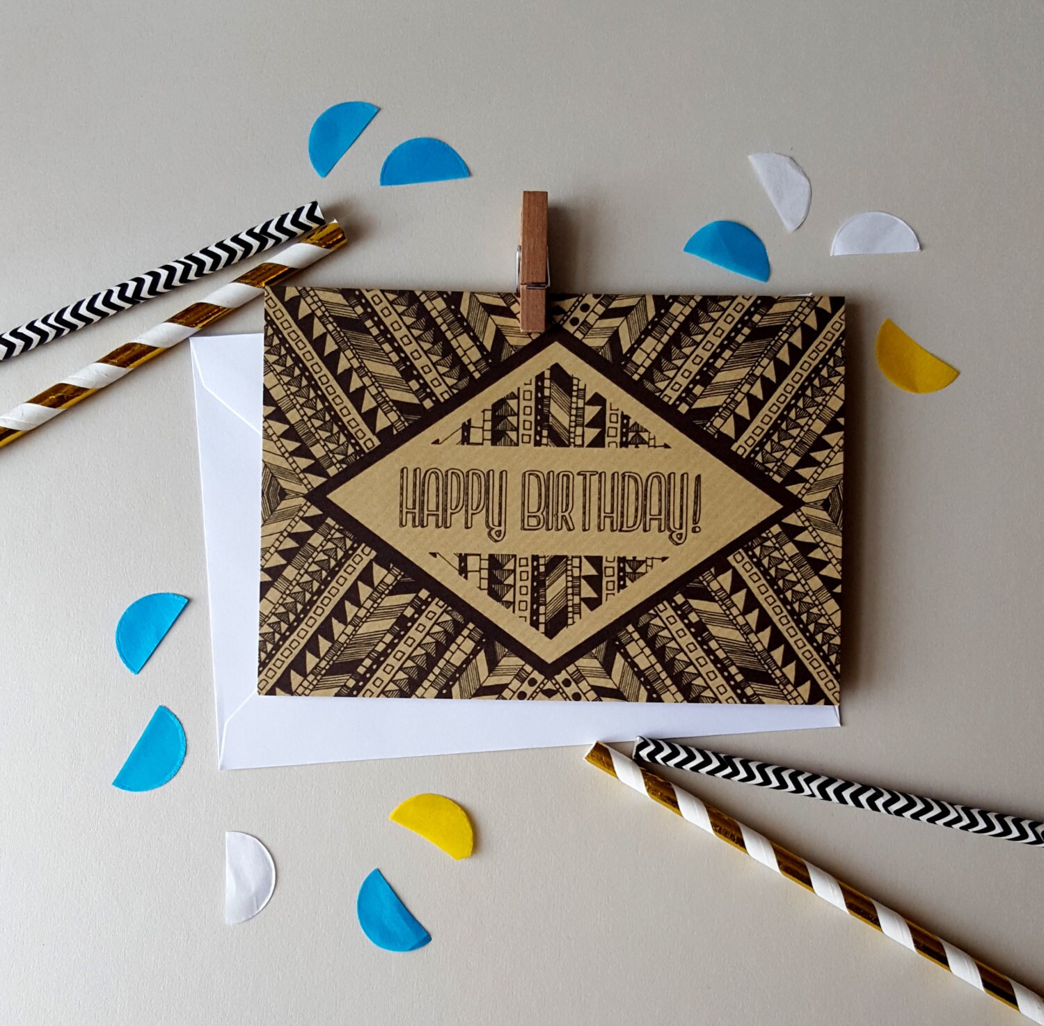 Happy Birthday! Tribal Geometric Birthday Card- for Him//for Her - Etsy