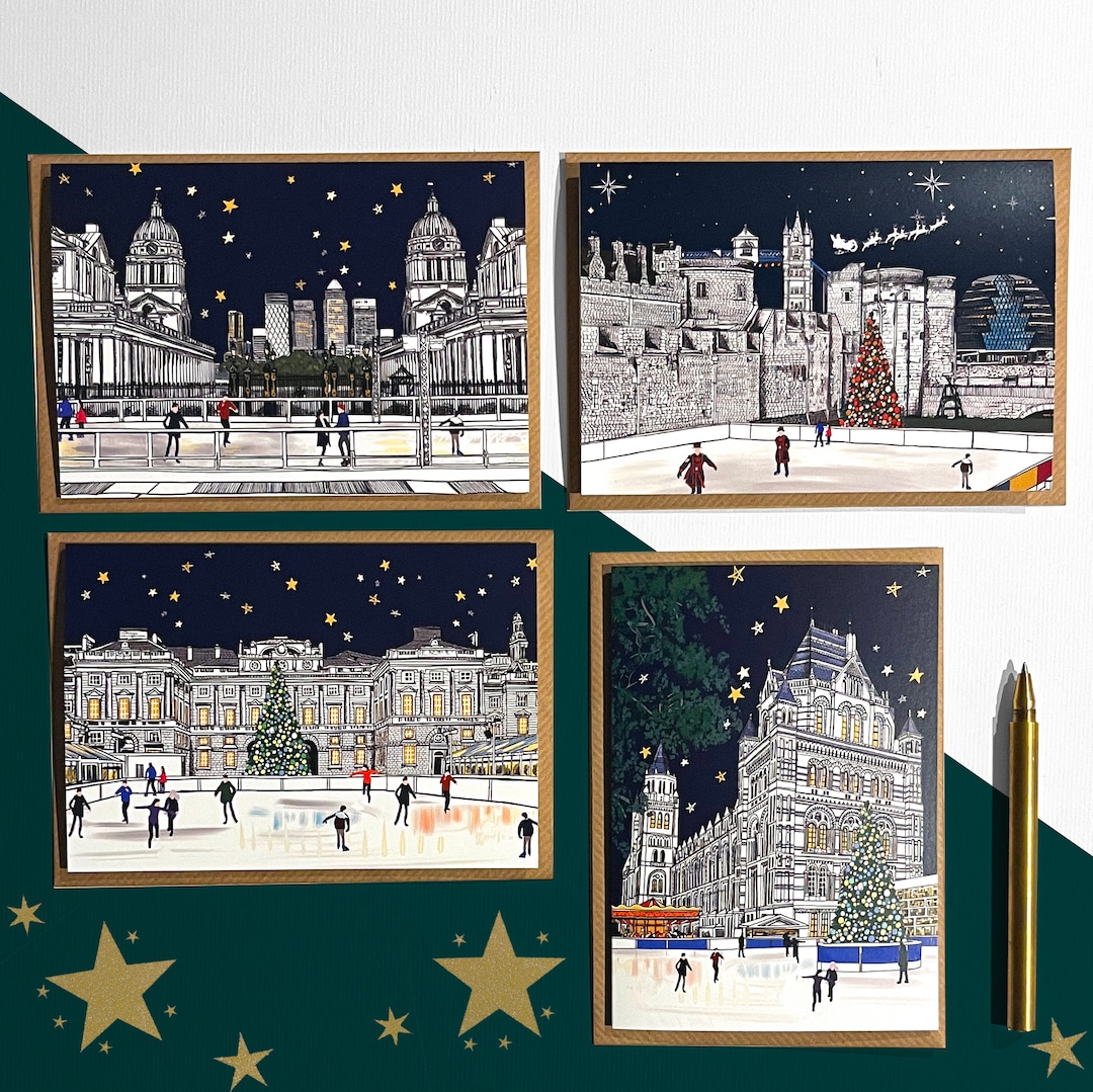 London Landmarks Ice Rink Christmas Cards- London Scene Holiday Cards ...