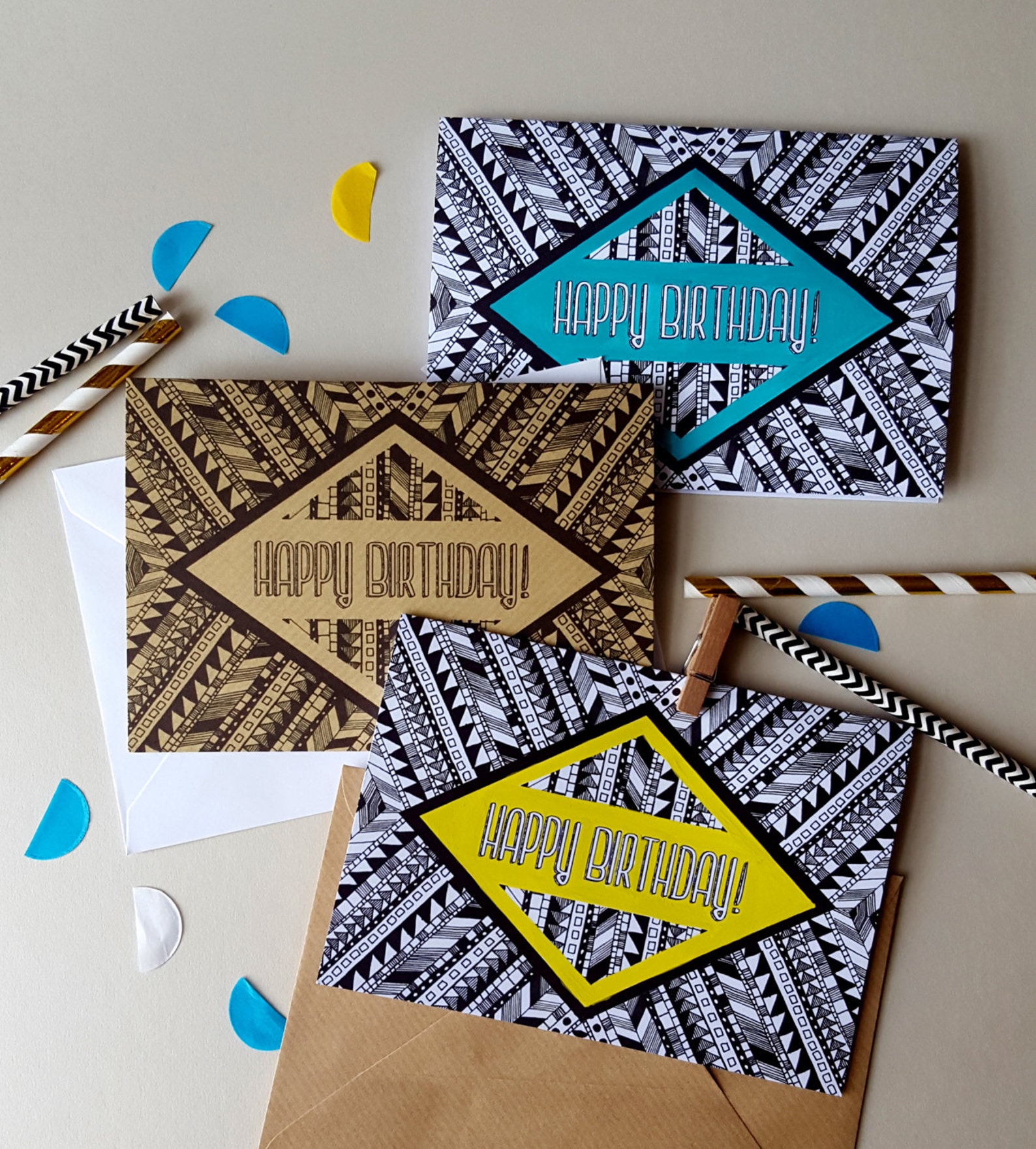 Happy Birthday! Tribal Geometric Birthday Card- for Him//for Her - Etsy