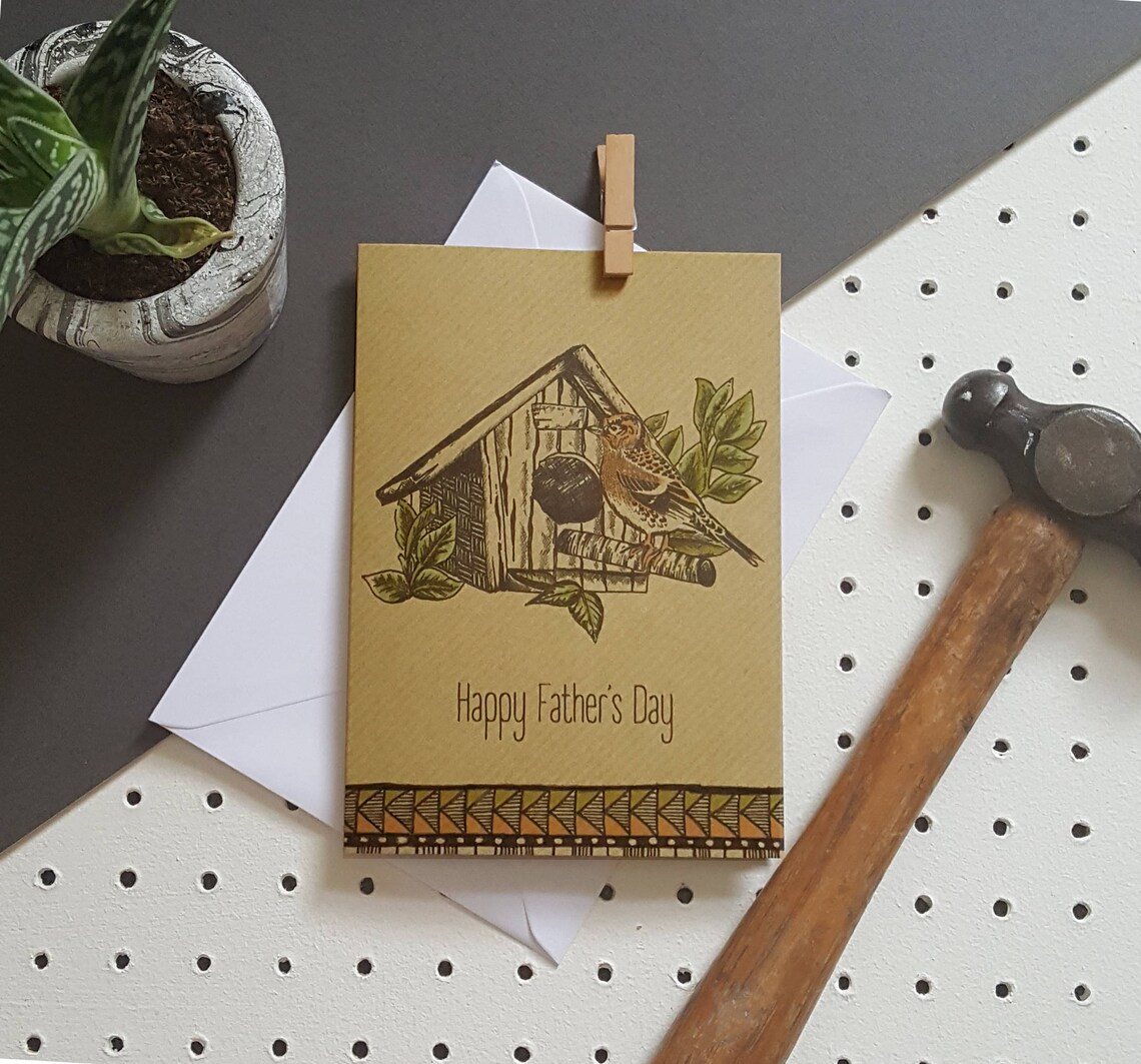 Father's Day Illustrated Bird Box Card //happy | Etsy