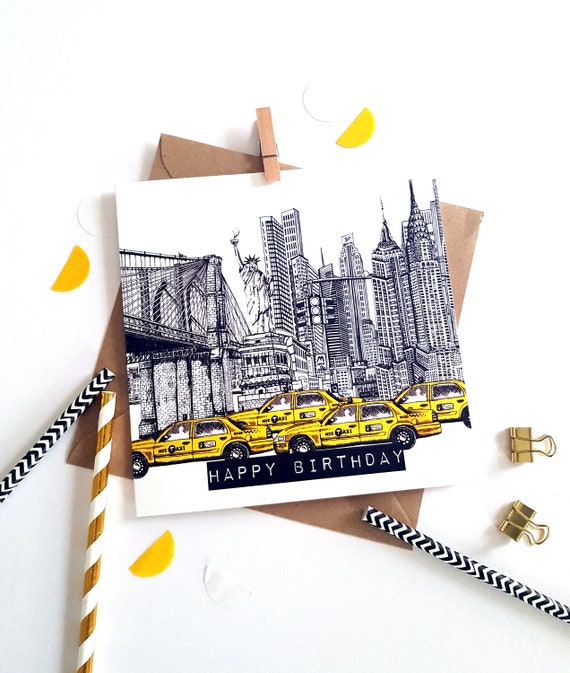 New York Skyline Birthday Card-blank Inside | Etsy UK
