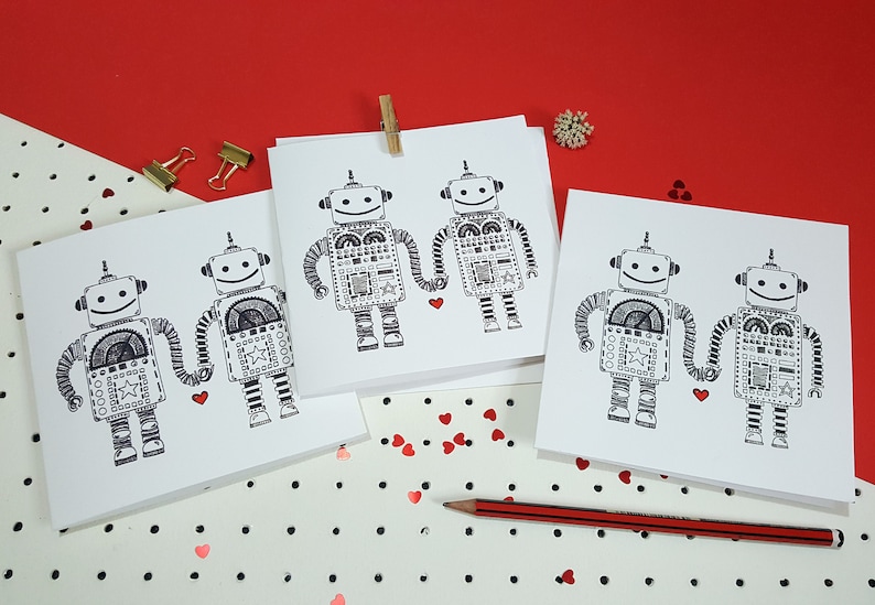 Robot Love Card/ Anniversary Card/ Valentines Card. Quirky, Handmade ...
