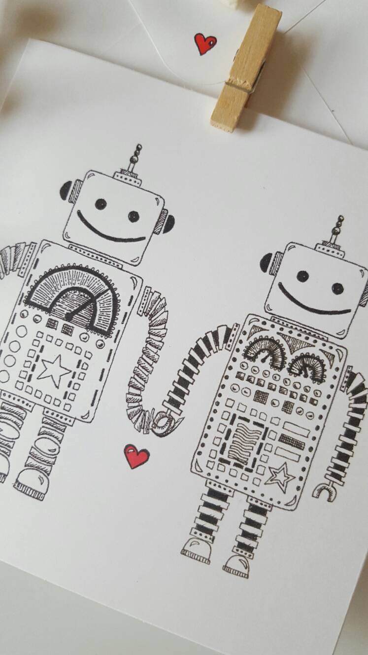 Robot Love Card/ Anniversary Card/ Valentines Card. Quirky, Handmade ...