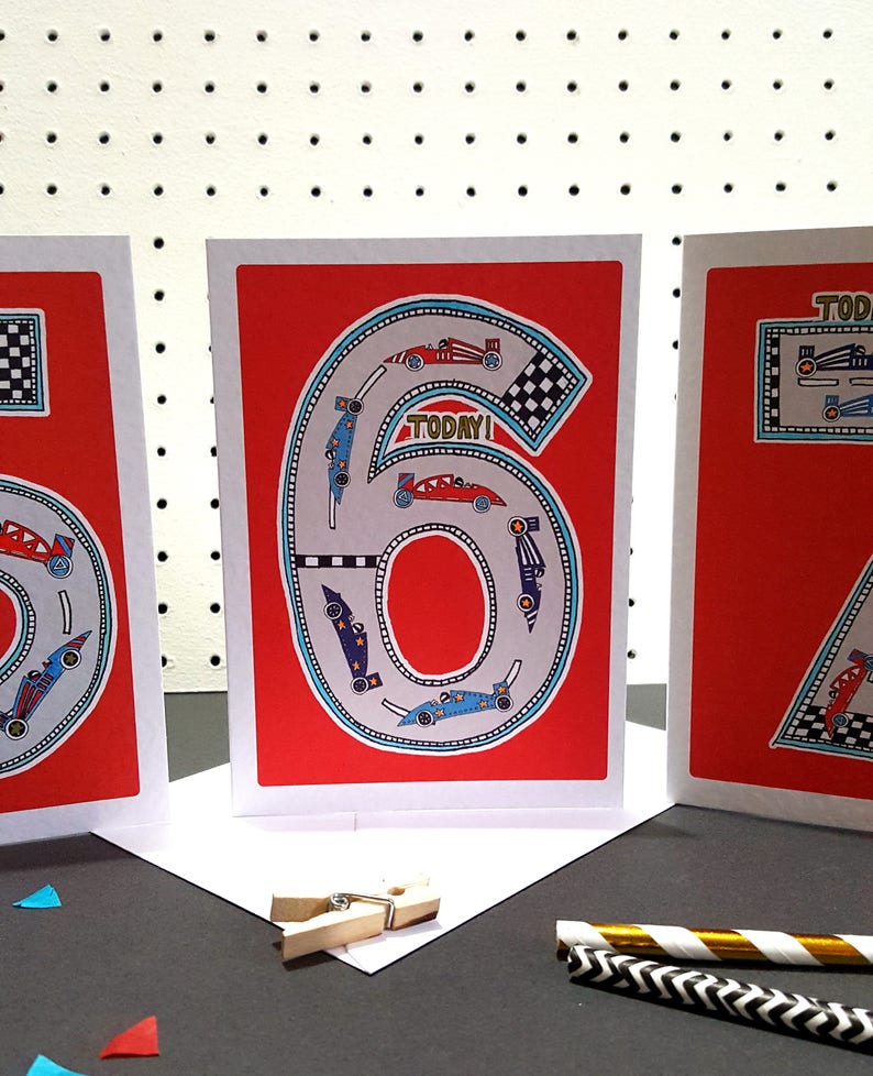 Children's Racing Car Age Birthday Card Boys Age 5 Card - Etsy