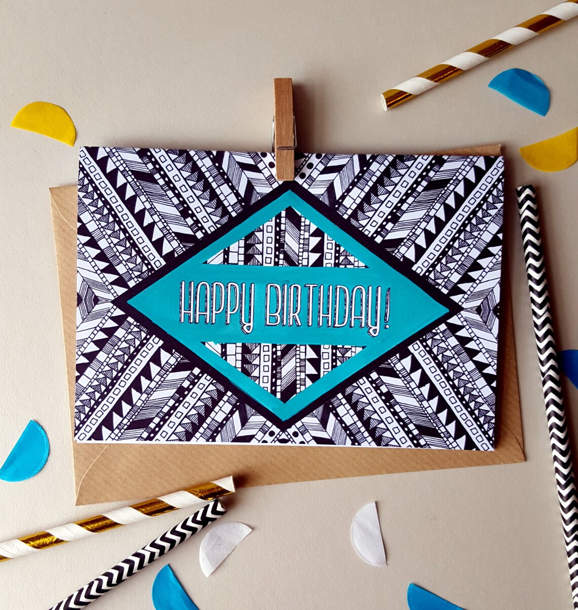 Happy Birthday! Tribal Geometric Birthday Card- for Him//for Her - Etsy