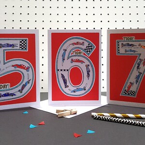 Children's Racing Car Age Birthday Card- Boys Age 5 Card- Boys Age 6 ...