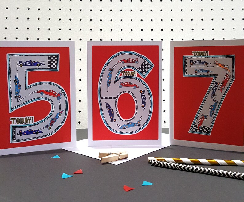 Children's Racing Car Age Birthday Card Boys Age 5 Card | Etsy