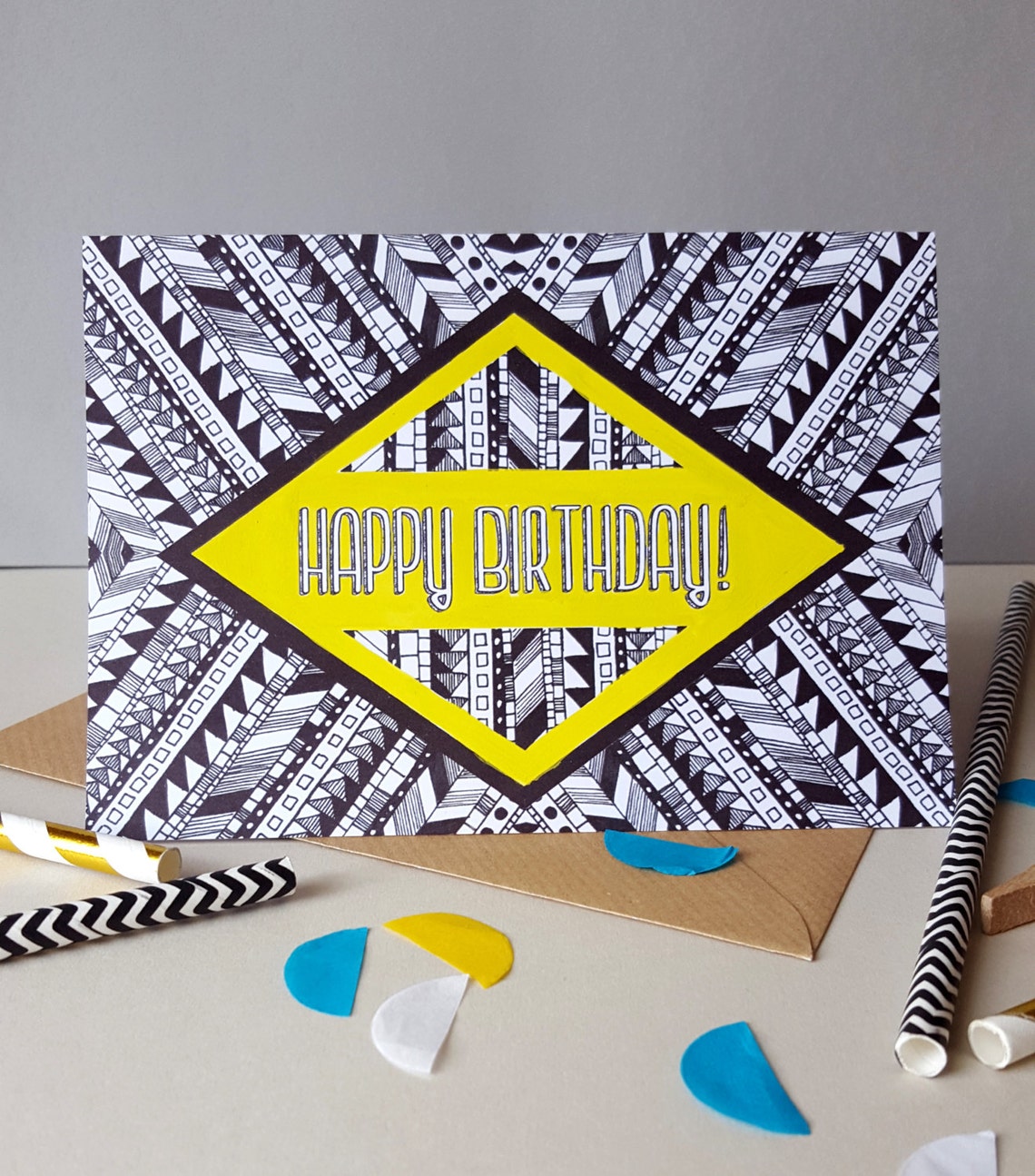Happy Birthday! Tribal Geometric Birthday Card- for Him//for Her - Etsy