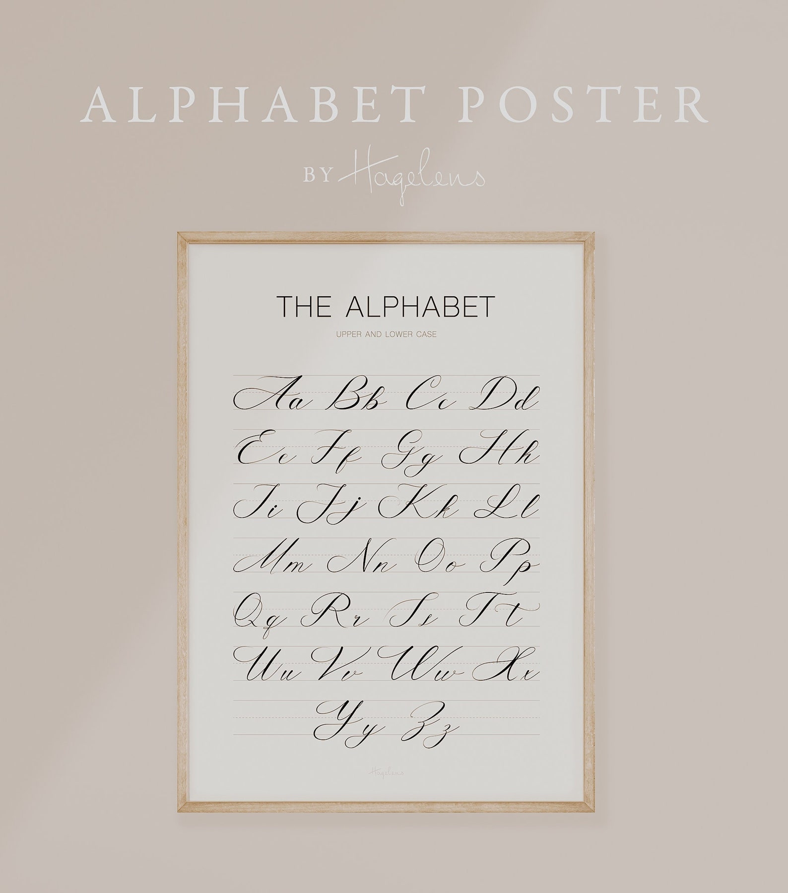 Cursive Handwriting Chart, Minimalist Printable Alphabet ABC Poster ...