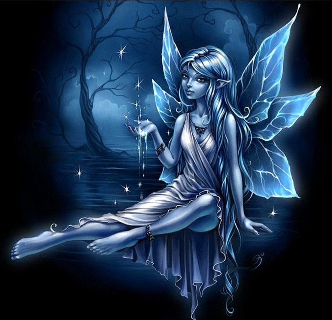 Beautiful Blue Fairy Cross Stitch Pattern 14 Ct. Aida Black or White ...