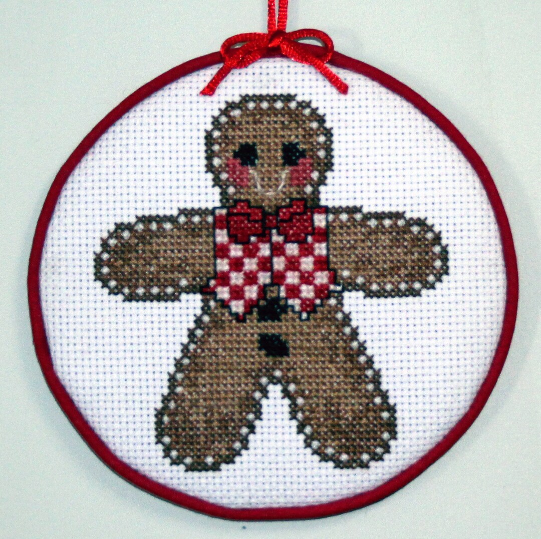 Completed Gingerbread Man Cross Stitch Hang-up, Aida Cloth, DMC Floss ...