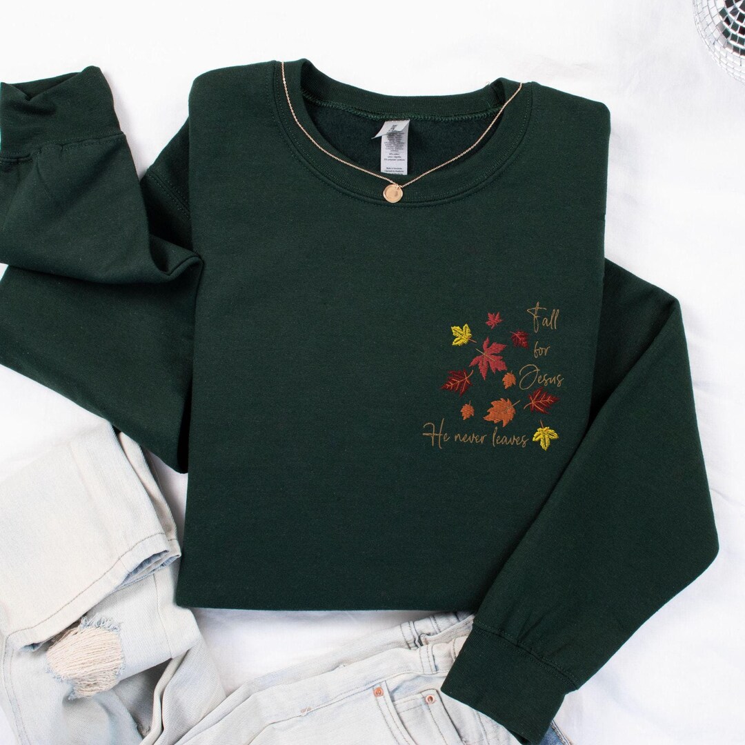Embroidered Christian Fall Sweatshirt, Fall Leaves Crewneck Fall for ...