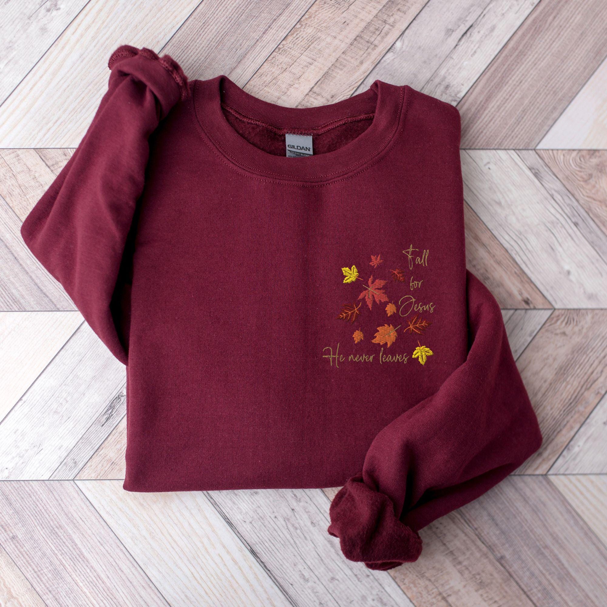 Embroidered Christian Fall Sweatshirt, Fall Leaves Crewneck Fall for ...